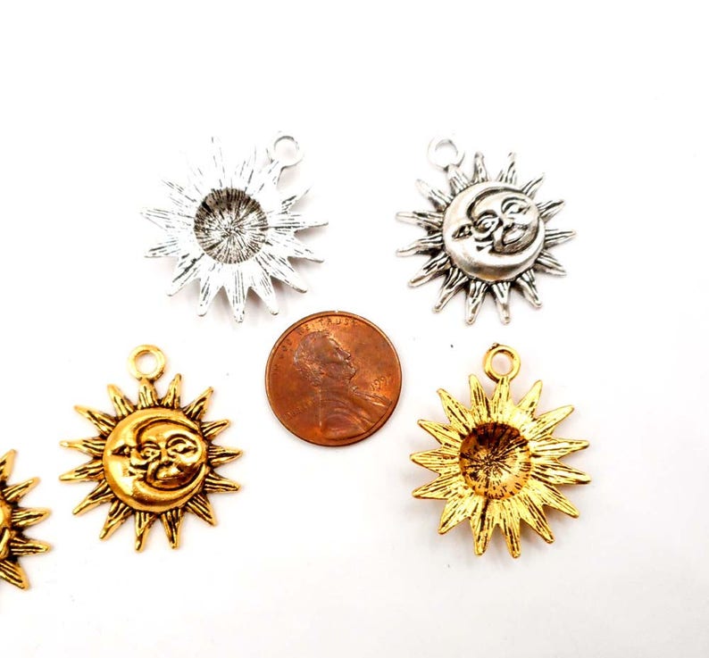 4 Antique Gold Or Antique Silver Sun/Moon Eclipse Charms | Etsy