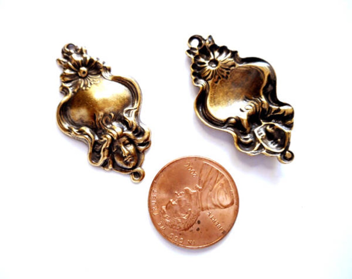 2 Antique Brass Maiden Charms 21-54 - Etsy