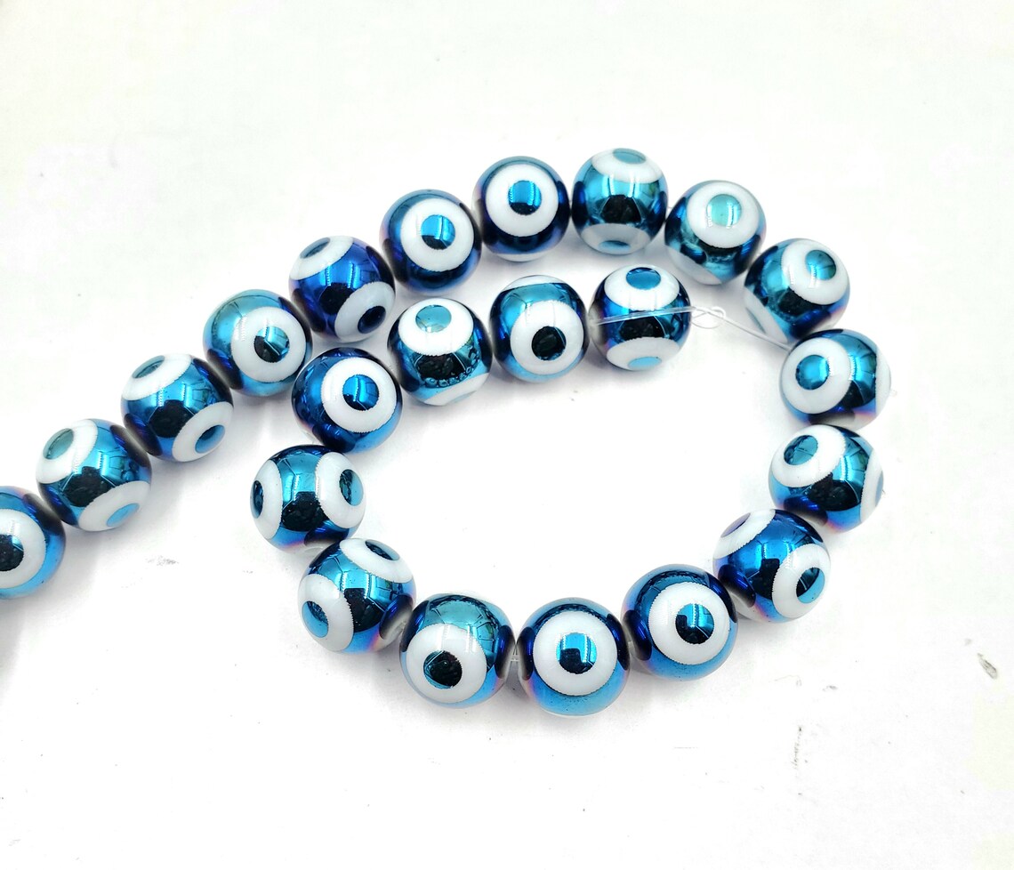 30 Electroplated Glass Beads With Evil Eye Pattern - 8mm or 10mm - 40 ...