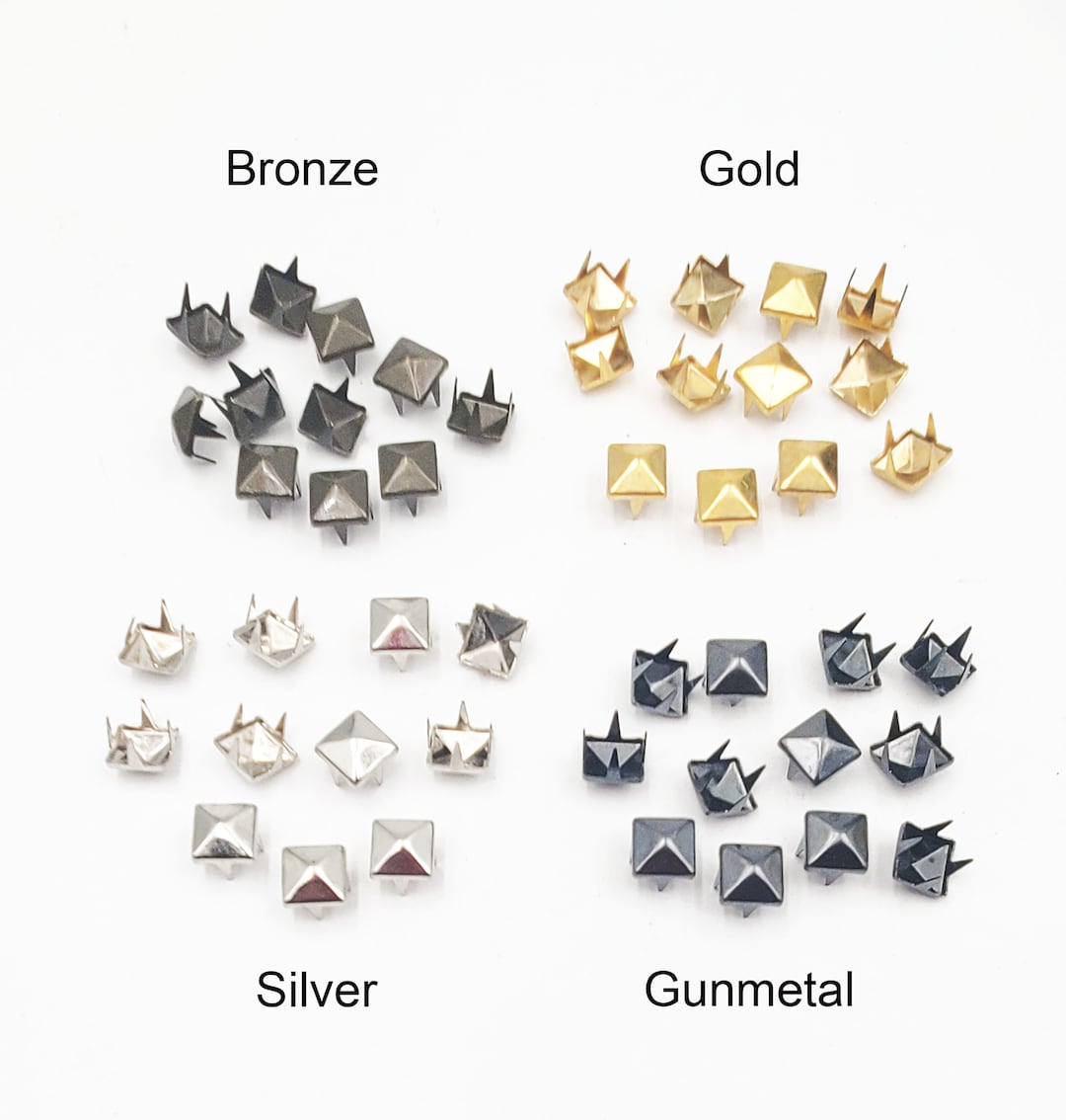 50 Bronze, Gold, Silver or Gunmetal Square Pyramid Studs, 7mm - 41-5-5A ...