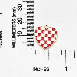 4 Enameled Red and White Checkered Heart Charms- 20-14-4 - Etsy