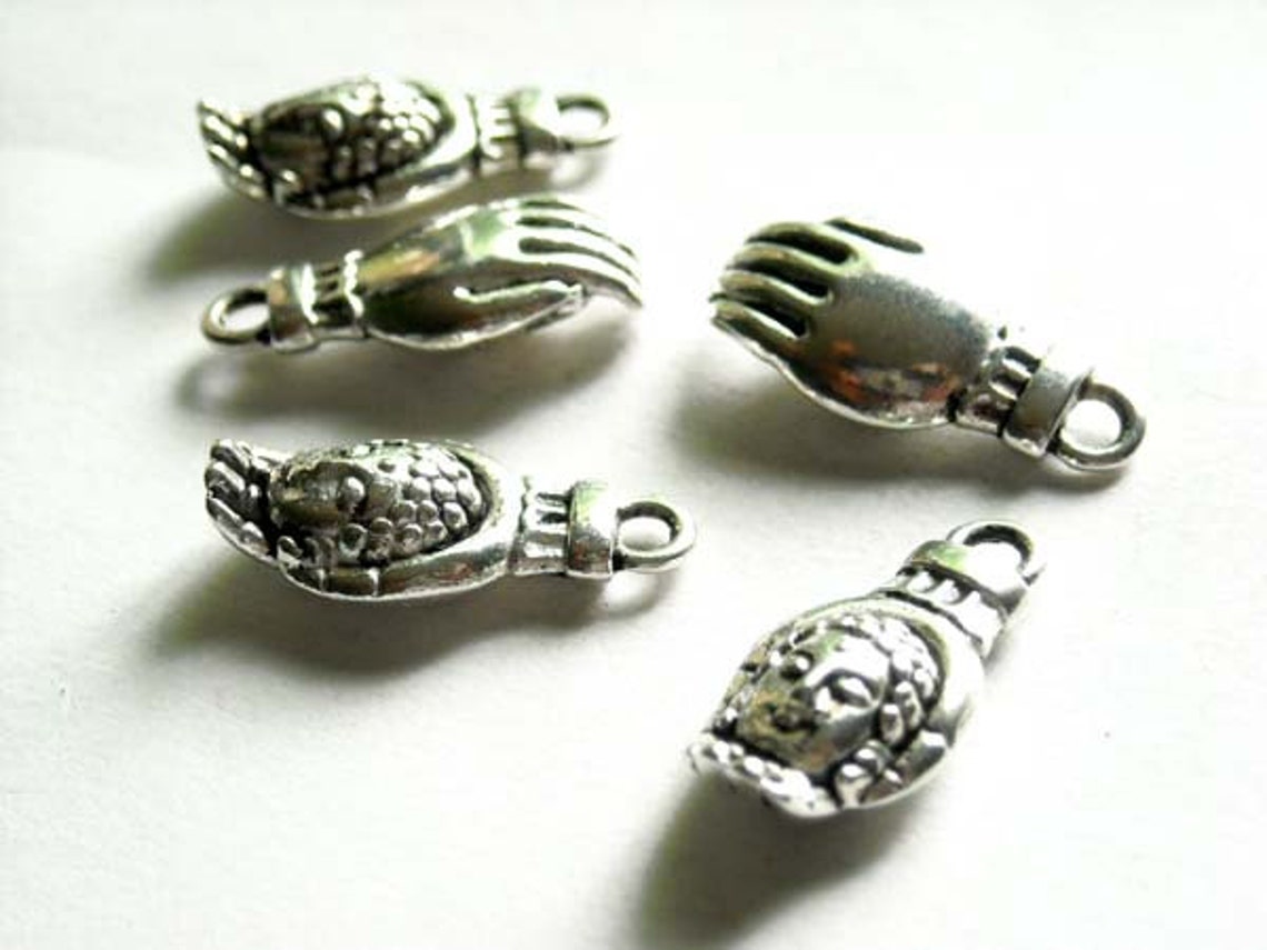 5 Antique Silver Buddha Head in Hand Charms - 21-19-1 - Etsy