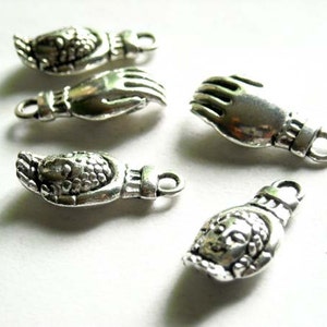 5 Antique Silver Buddha Head in Hand Charms - 21-19-1 - Etsy