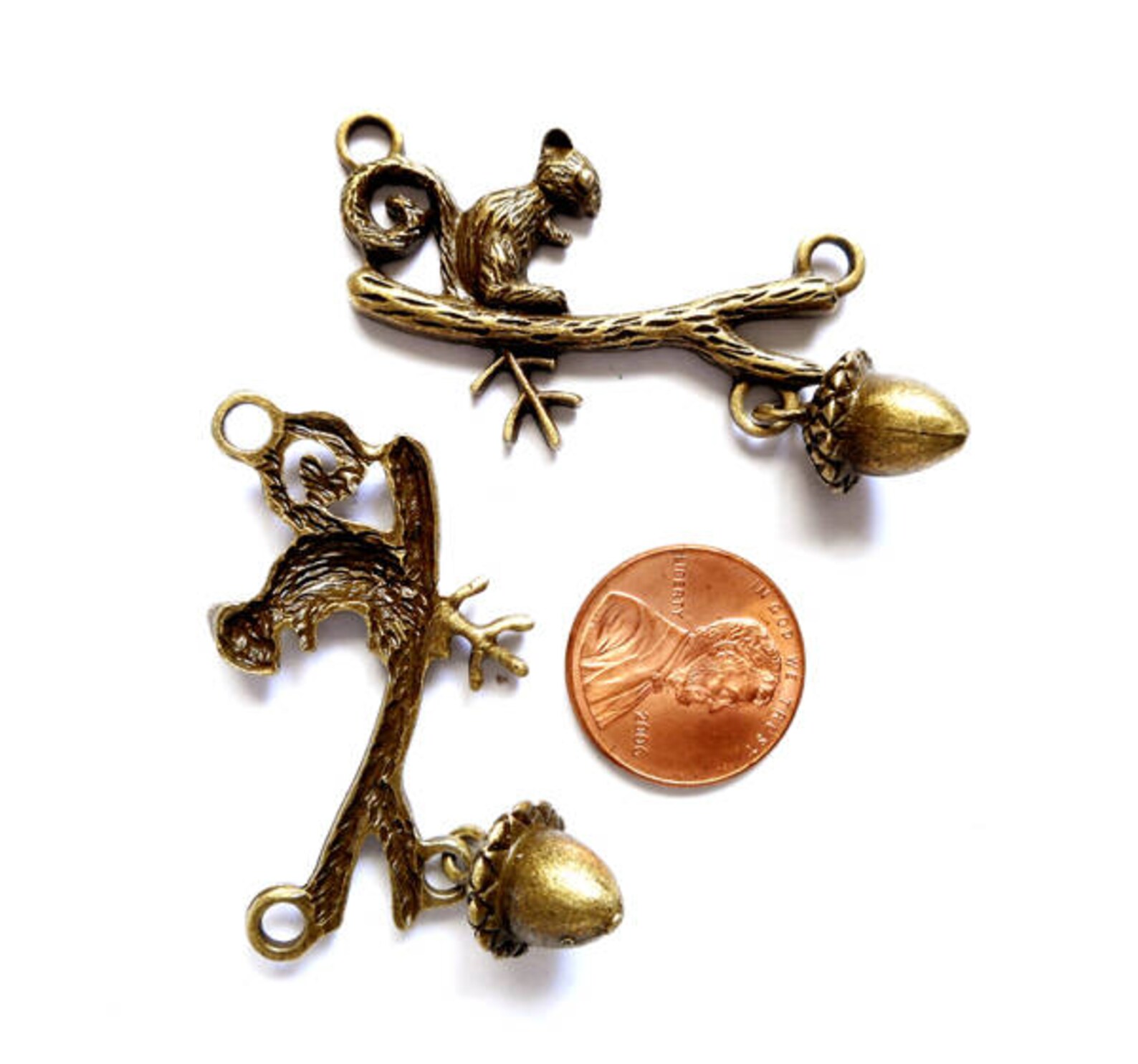 2 Antique Bronze Squirrel Connectors With Free Swinging Acorn - Etsy