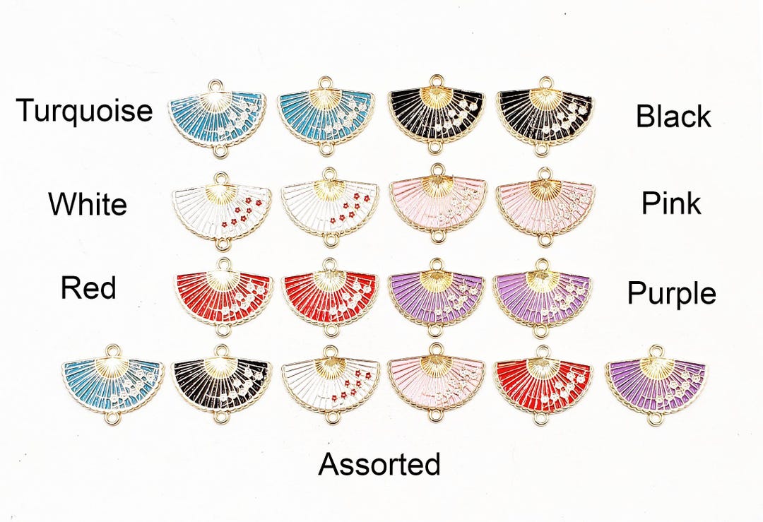2 Asian Inspired Enameled Fan Connector/charms With Floral Design - 27 ...