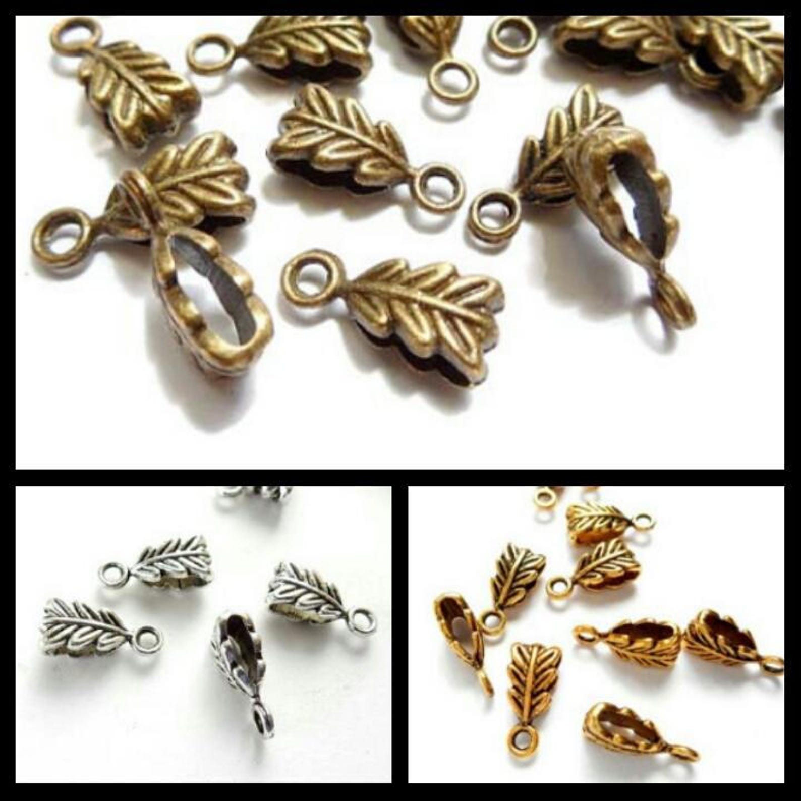 10 Antique Bronze/antique Gold or Antique Silver Leaf Bails - 16-6 - Etsy
