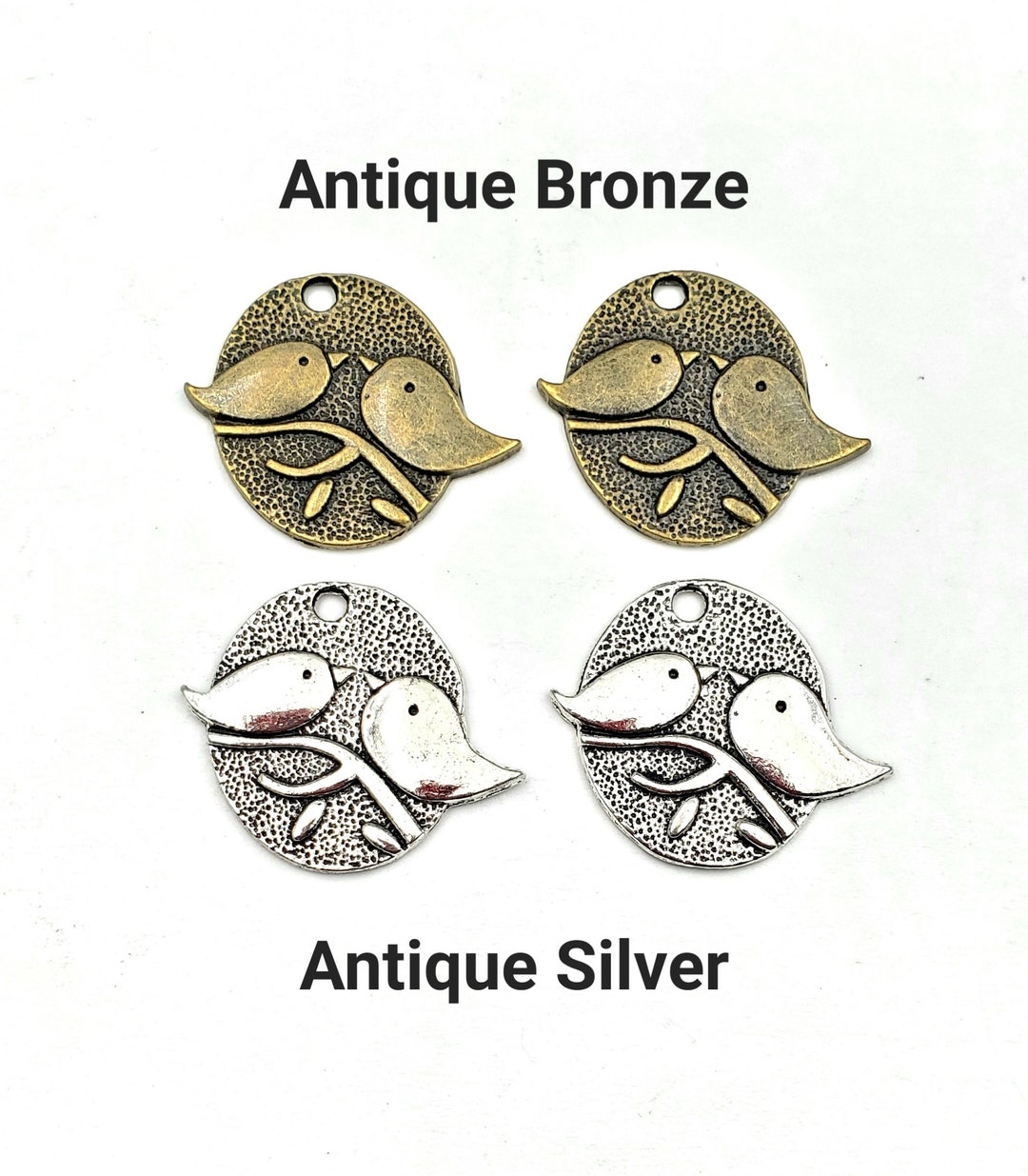 6 Antique Bronze or Antique Silver Two Birds Charms - 21-16-4 - Etsy
