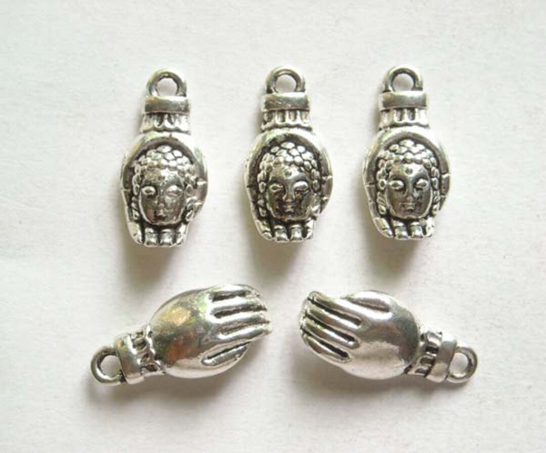 5 Antique Silver Buddha Head in Hand Charms - 21-19-1 - Etsy