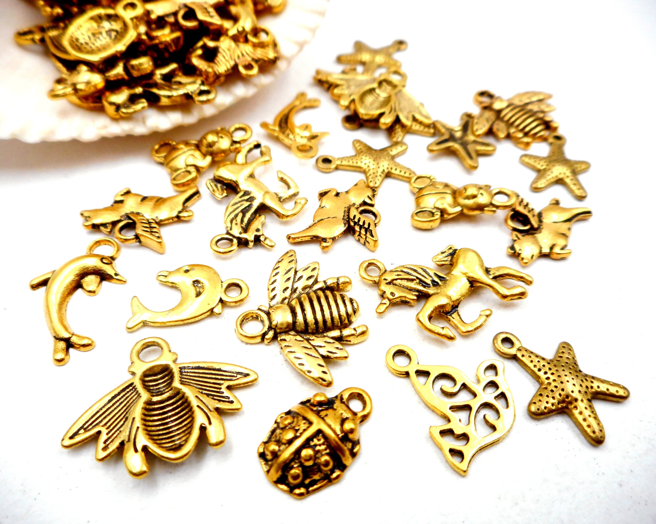 24 Assorted Antique Gold Charms 23-33-20A - Etsy India