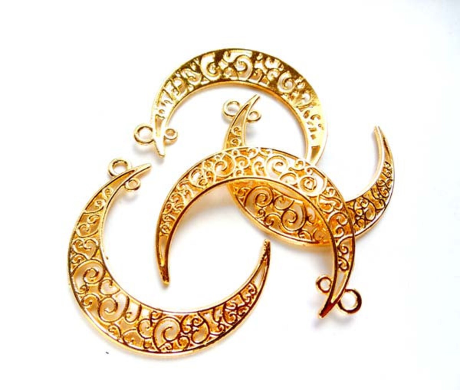 4 Gold Plated Crescent Moon Filigree Charm/connectors - 4-CMC-3 - Etsy