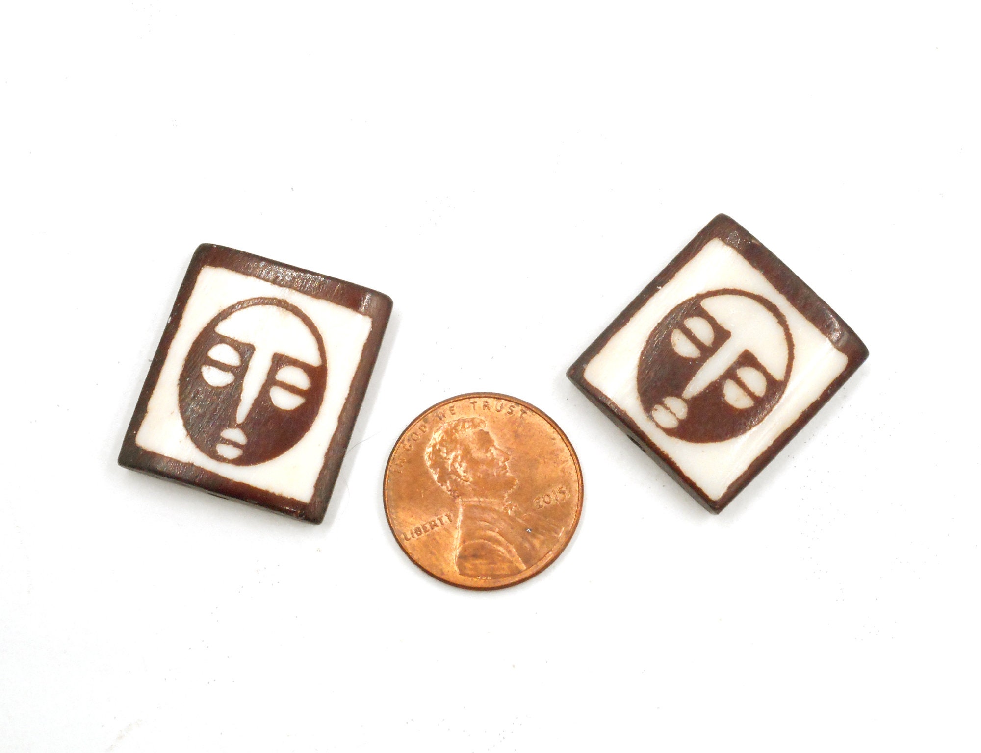 2 Wood Tribal Mask Bead/charms With Inlaid Bone - 23-21-4 - Etsy