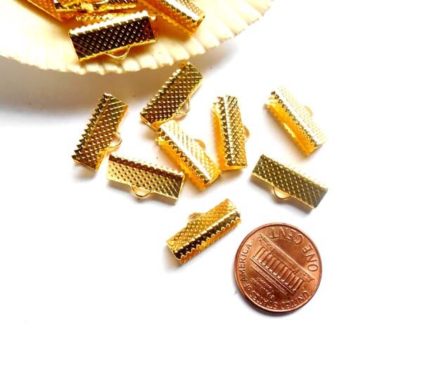 20 Gold Plated Crimp Ribbon Ends 16mm 5-9 | Etsy