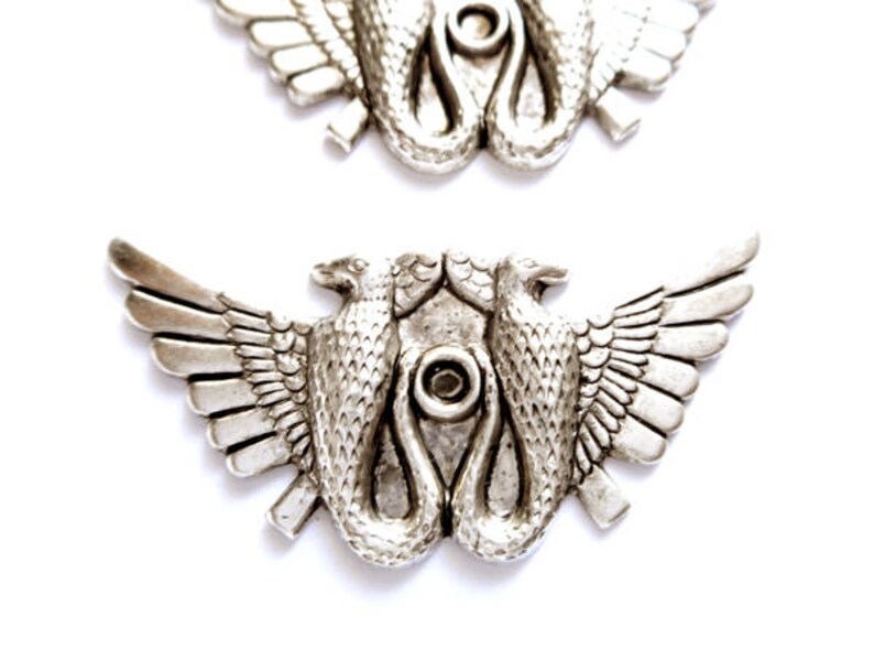 2 Antique Silver Egyptian Winged Serpent Stampings - 22-22-3 - Etsy