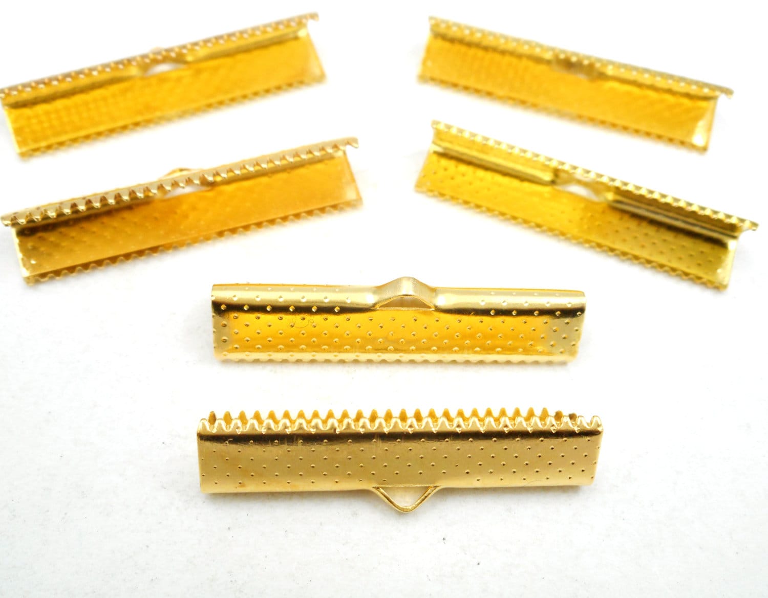 6 Gold Plated Crimp Ribbon Ends 30mm 5-9A | Etsy
