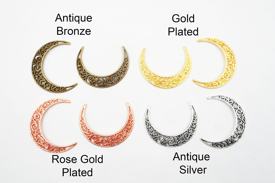 4 Crescent Moon Filigree Charm/connectors in 4 Finishes - 6-23 - Etsy
