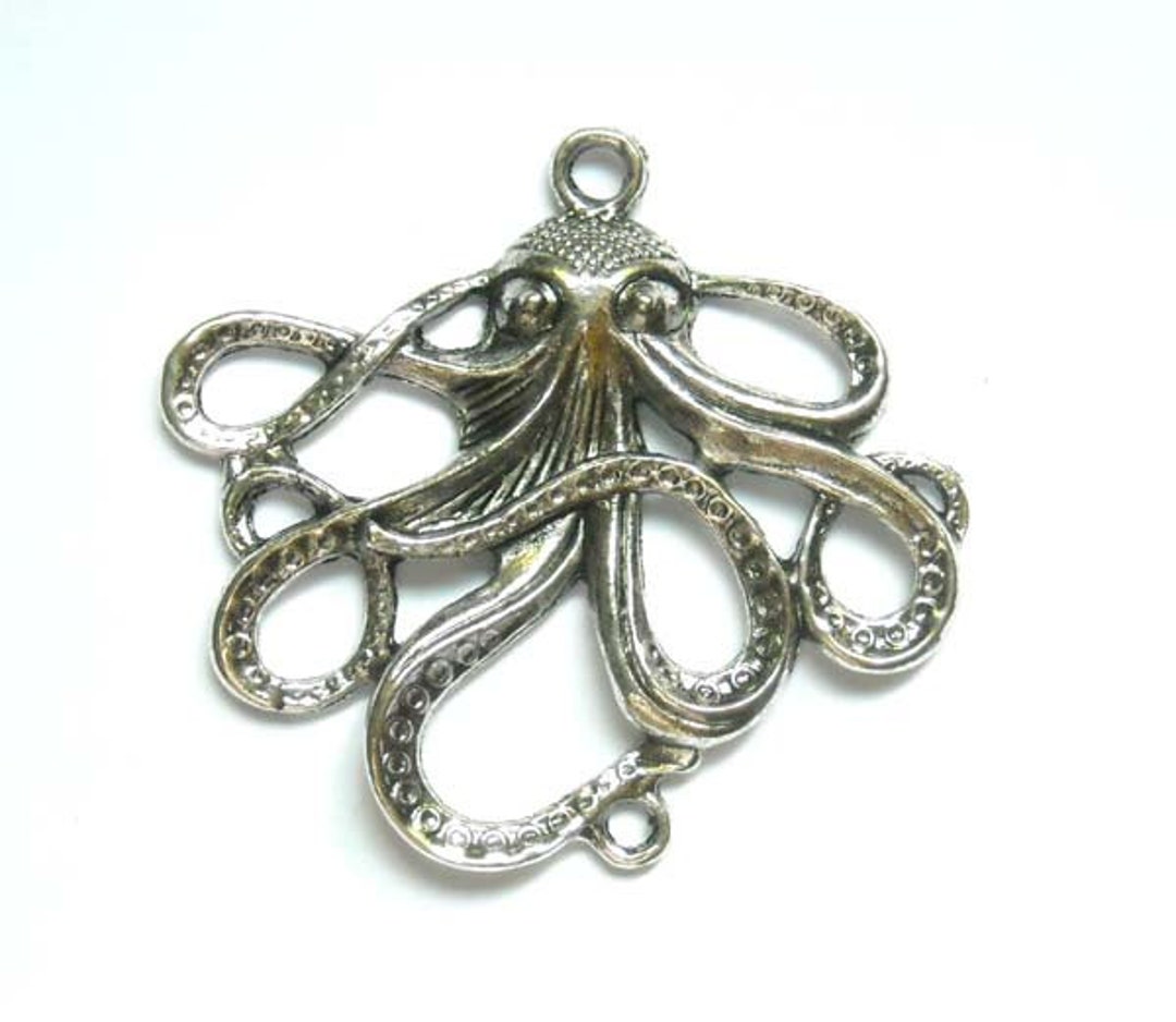 1 Antique Silver Octopus Charm Connector - 3-24 - Etsy