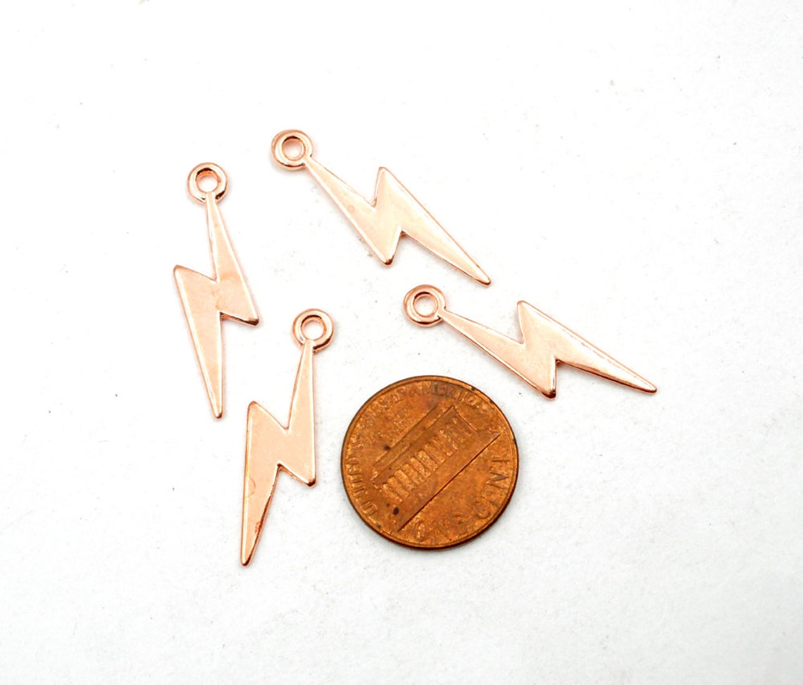4 Rose Gold Plated Lightning Bolt Charms - 23-22-2 - Etsy