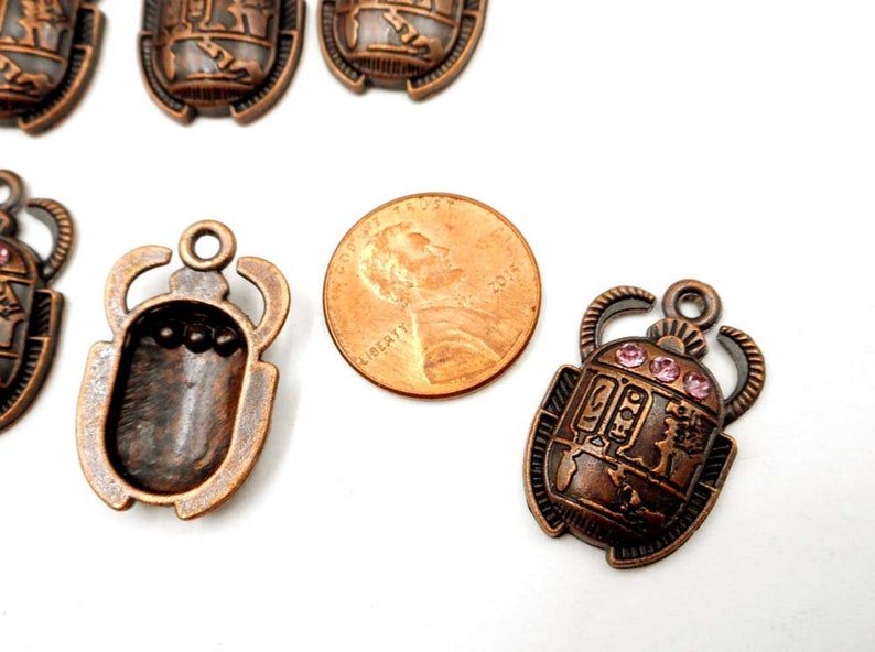 6 Antique Copper Scarab Charms With Green Gold Or Purple | Etsy