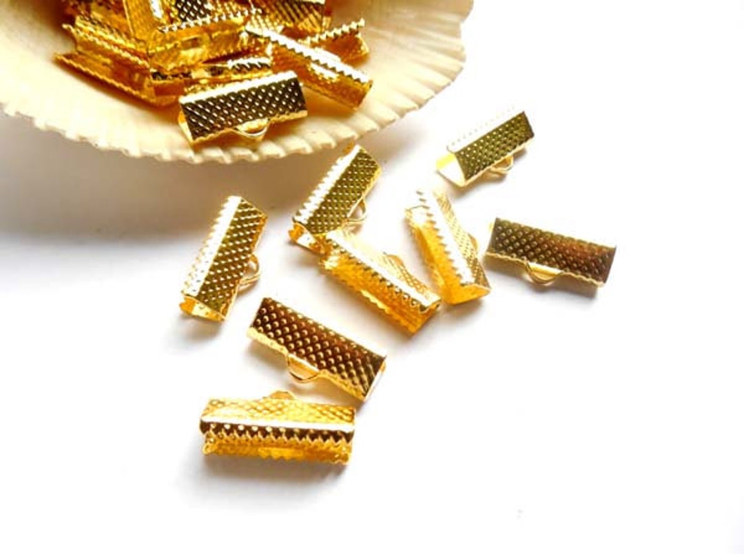 20 Gold Plated Crimp Ribbon Ends - 16mm - 5-9 - Etsy
