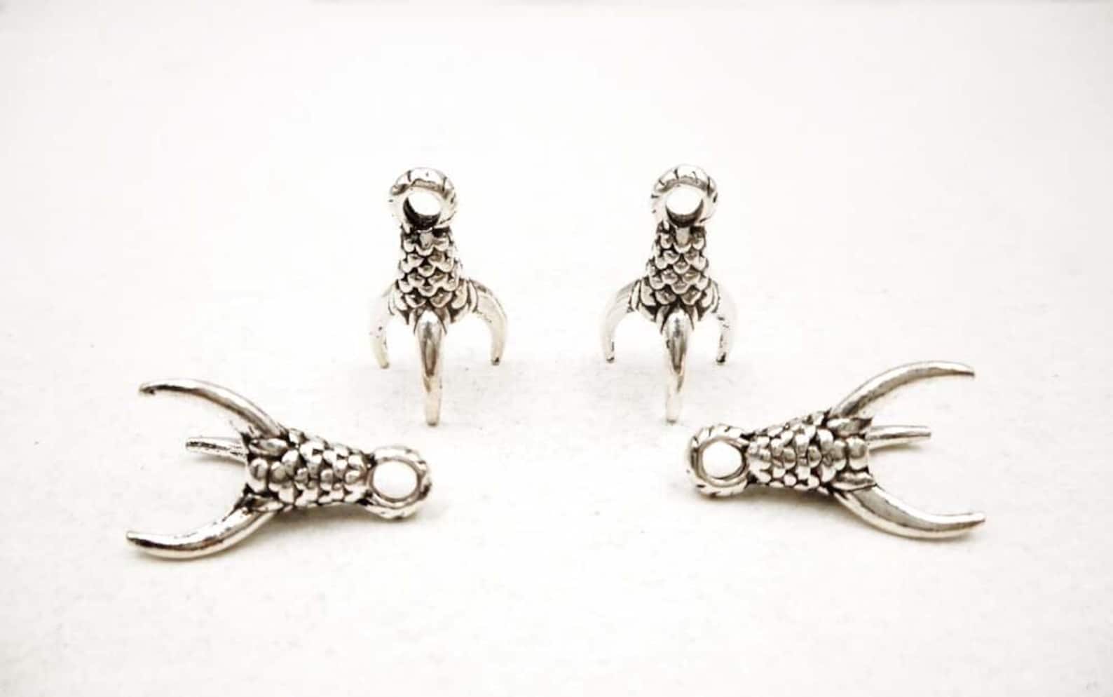 4 Antique Silver Talon Claw Bead Cap/pendant/charms - 21-40-7 - Etsy