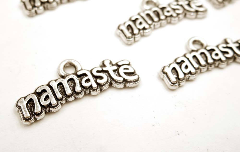 6 Antique Silver Namaste Word Charms 21-18-7 | Etsy