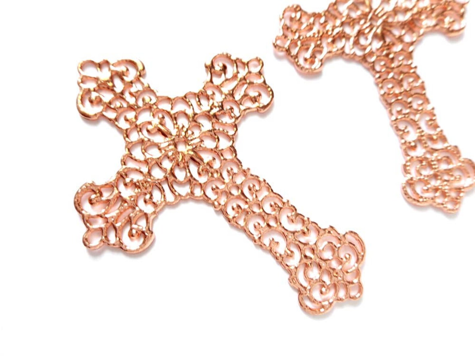 2 Antique Silver or Rose Gold Plated Filigree Crosses 2-C-3 - Etsy