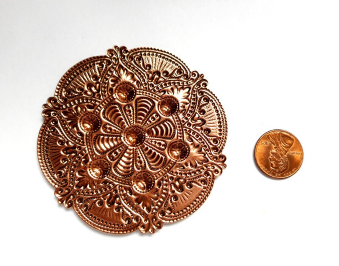 1 Oxidized Copper Decorative Medallion Stamping - 20-33-12 - Etsy
