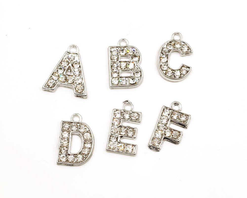 Antique Silver Individual Initial Alphabet Rhinestone Charms - Etsy