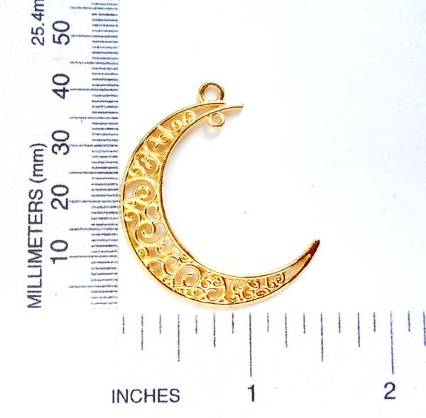 4 Gold Plated Crescent Moon Filigree Charm/connectors - 4-CMC-3 - Etsy