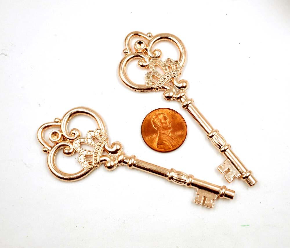 2 Light Rose Gold Plated Key Pendant/charms 20-33-3 - Etsy