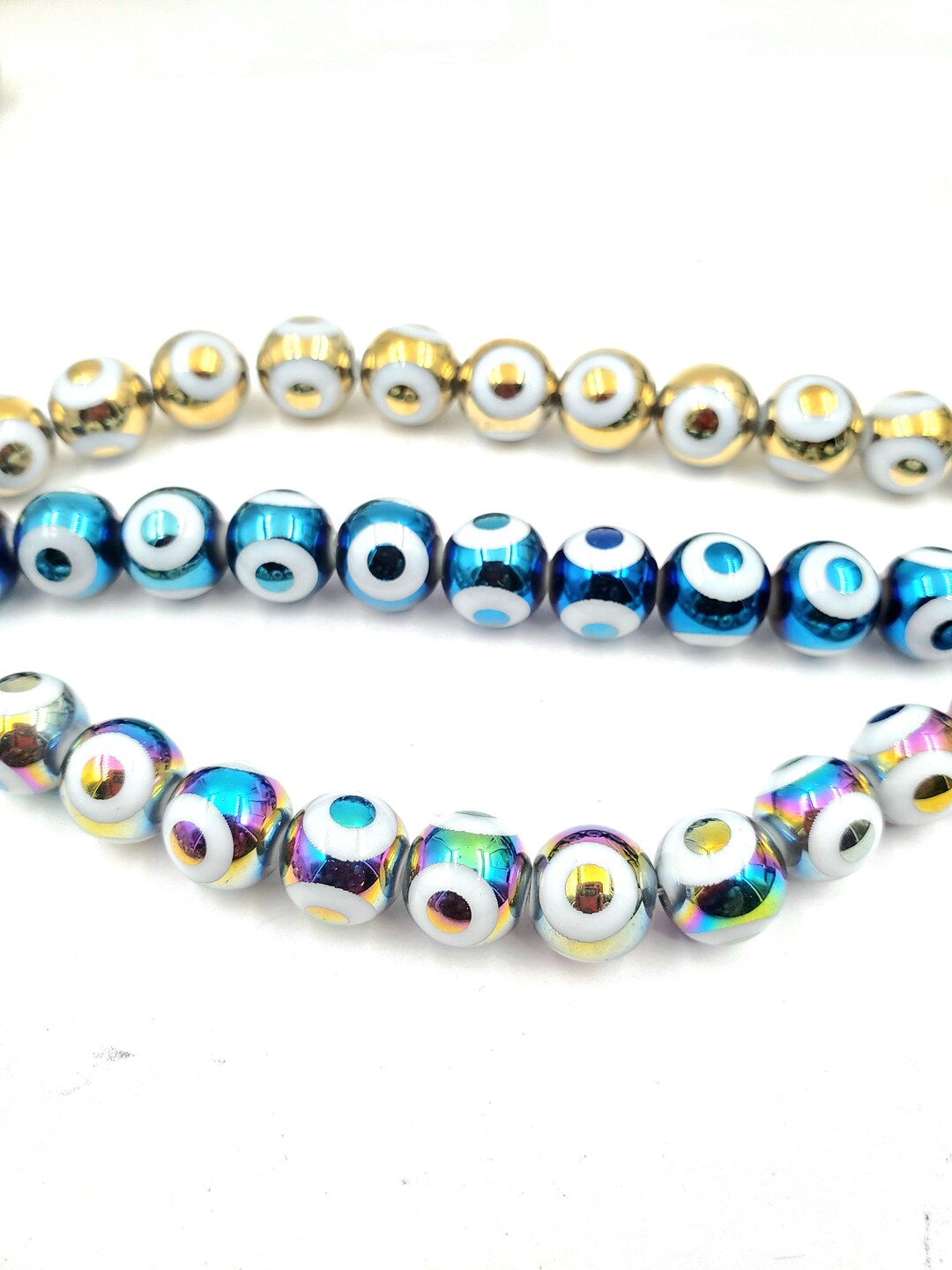 30 Electroplated Glass Beads With Evil Eye Pattern - 8mm or 10mm - 40 ...