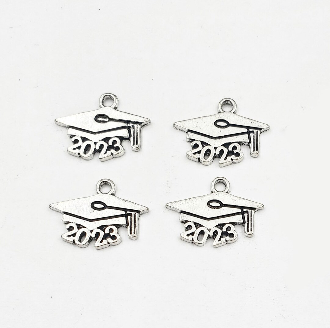 4 Antique Silver 2023 Graduation Cap Charms - 21-14-10 - Etsy
