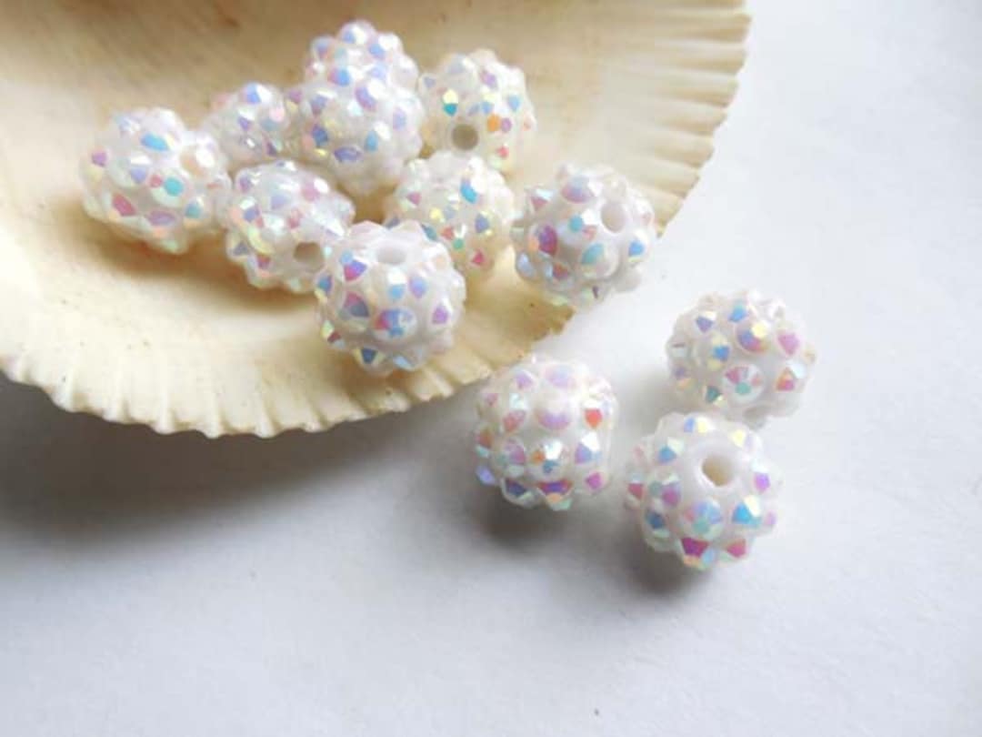 10 White Disco Ball Beads With AB Rhinestones - 24-15 - Etsy
