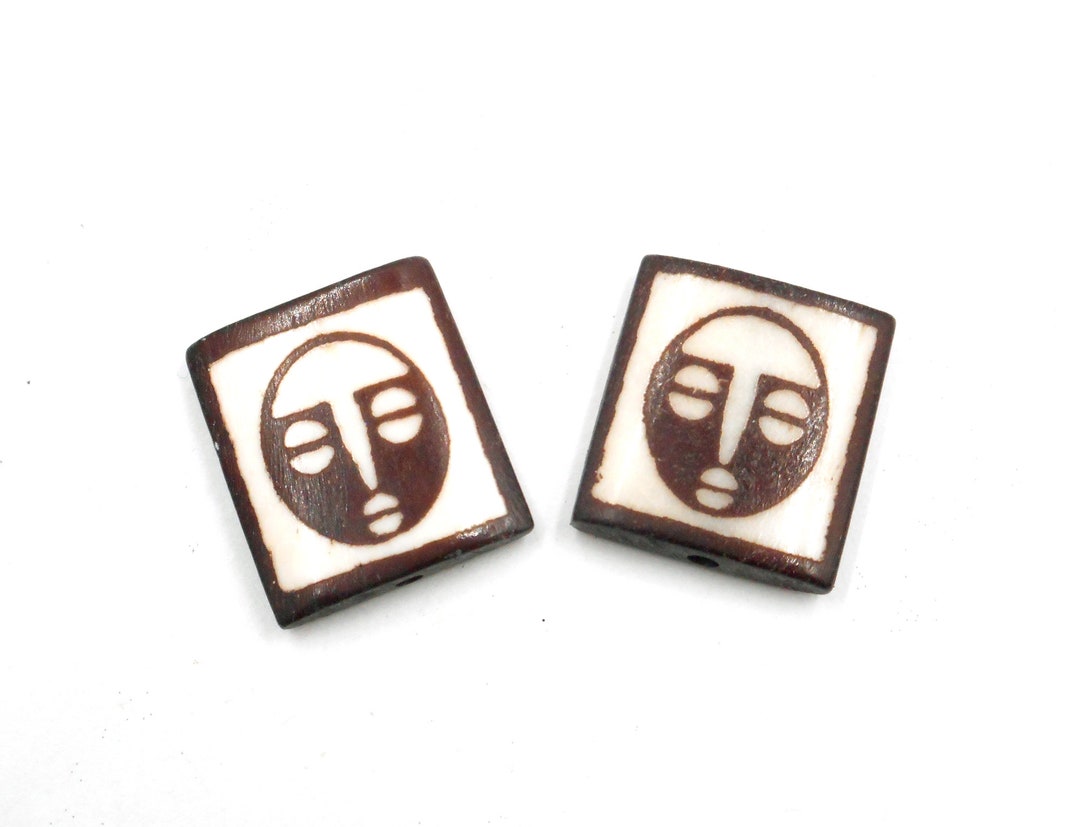 2 Wood Tribal Mask Bead/charms With Inlaid Bone - 23-21-4 - Etsy