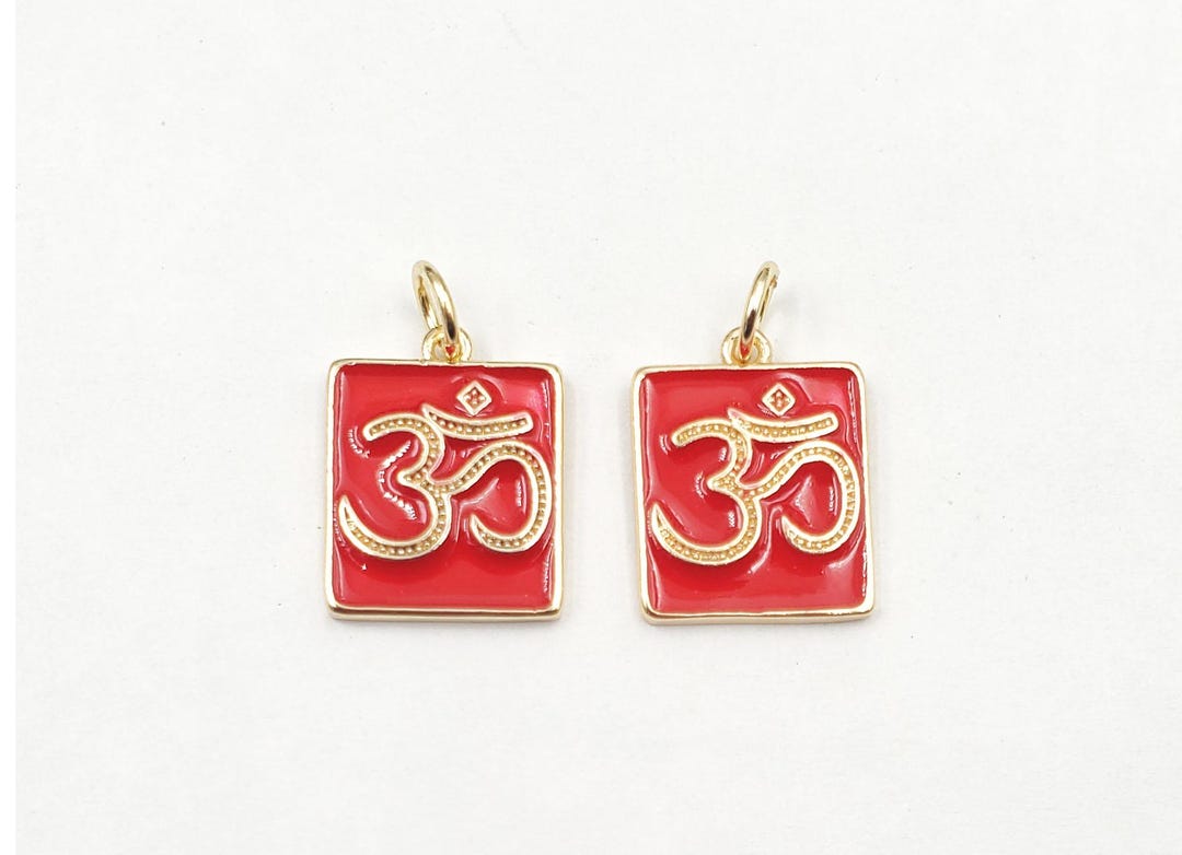 2 Red Enameled Om Symbol Gold Plated Charms - 21-21-3A - Etsy