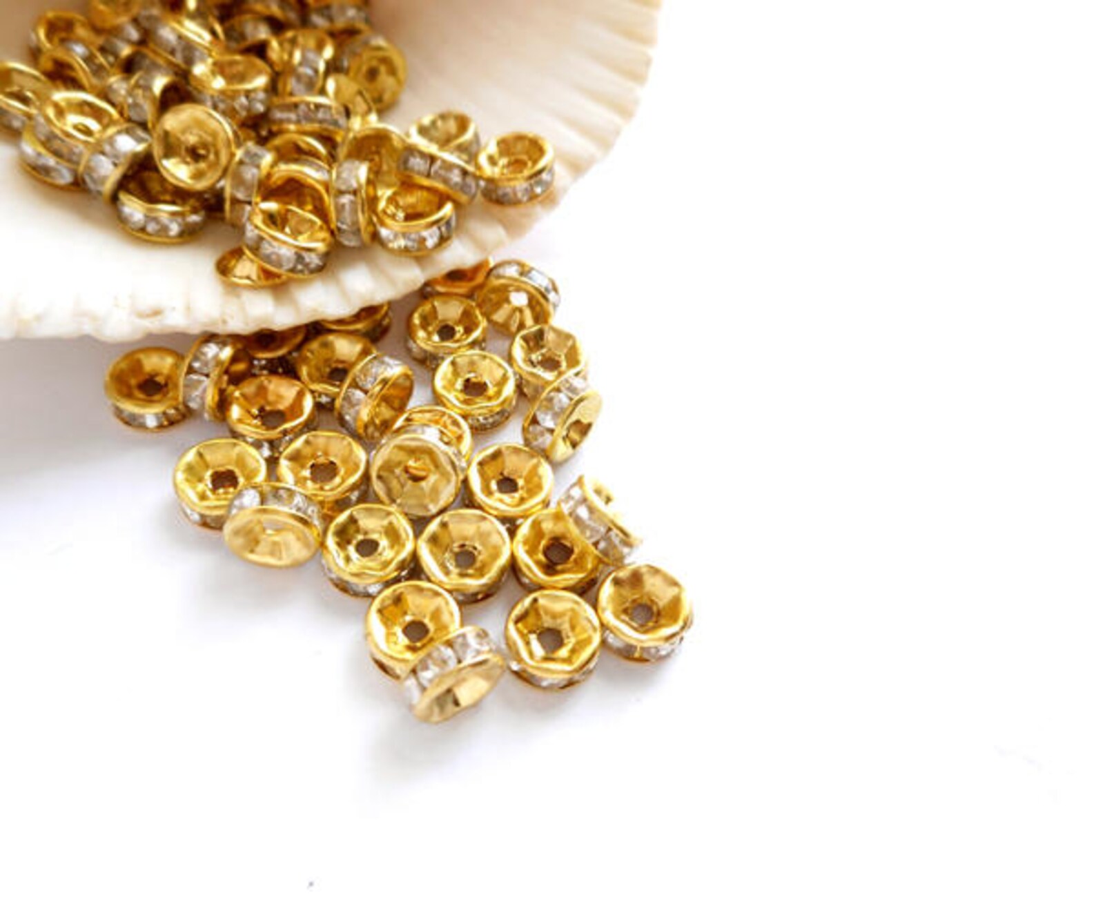 20 Gold Rondelle Spacer Beads With Clear Crystal Rhinestones | Etsy