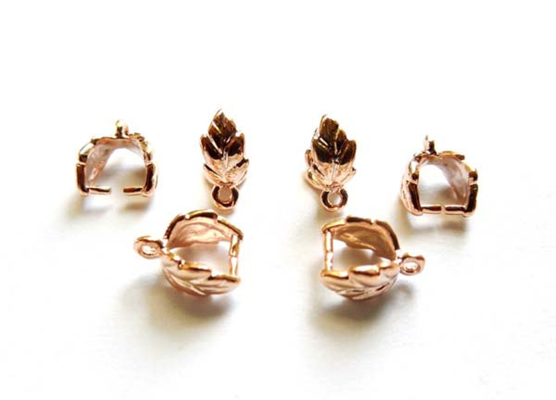 6 Rose Gold Plated Leaf Pinch Bails 16-RG-5 - Etsy