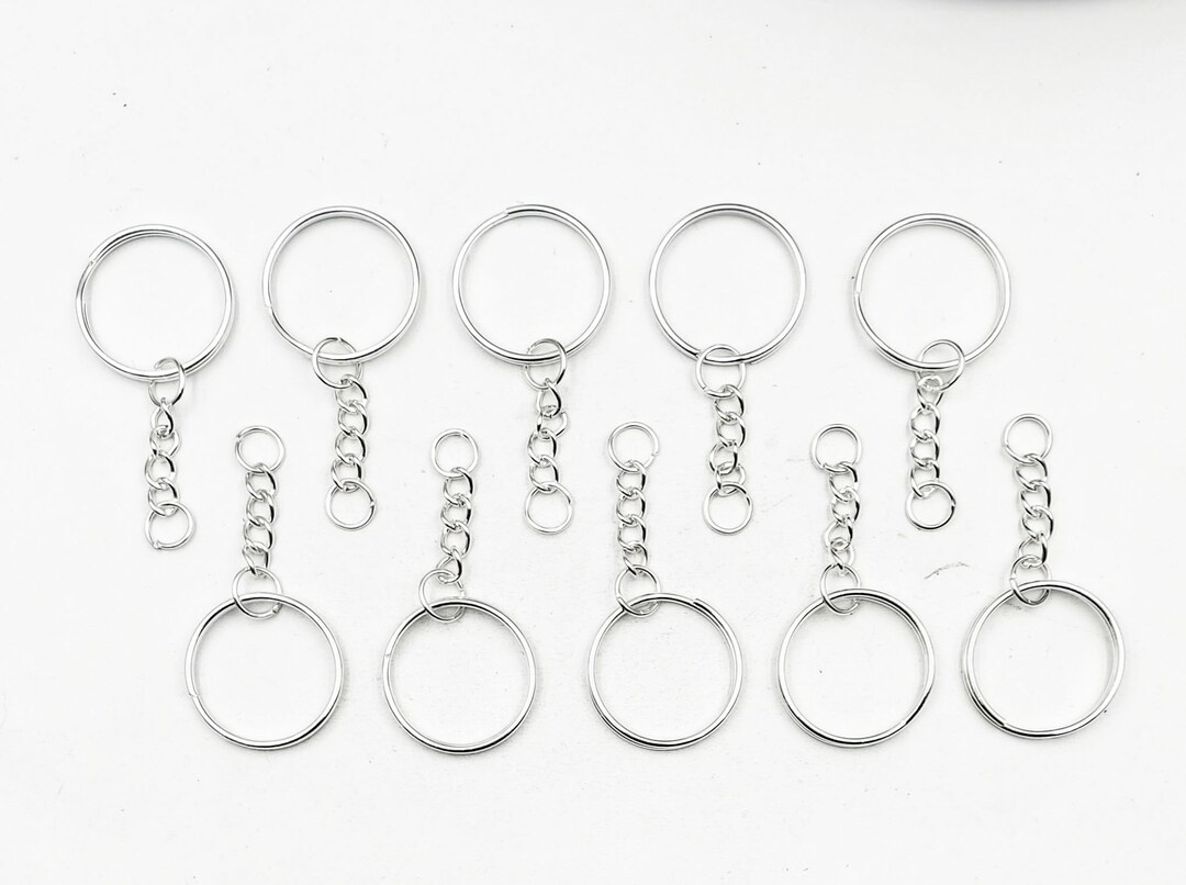 10 Silver Double Looped Key Rings With Chain, 25mm - 20-S-8A - Etsy