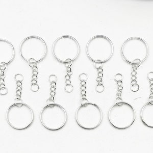 10 Silver Double Looped Key Rings With Chain, 25mm - 20-S-8A - Etsy