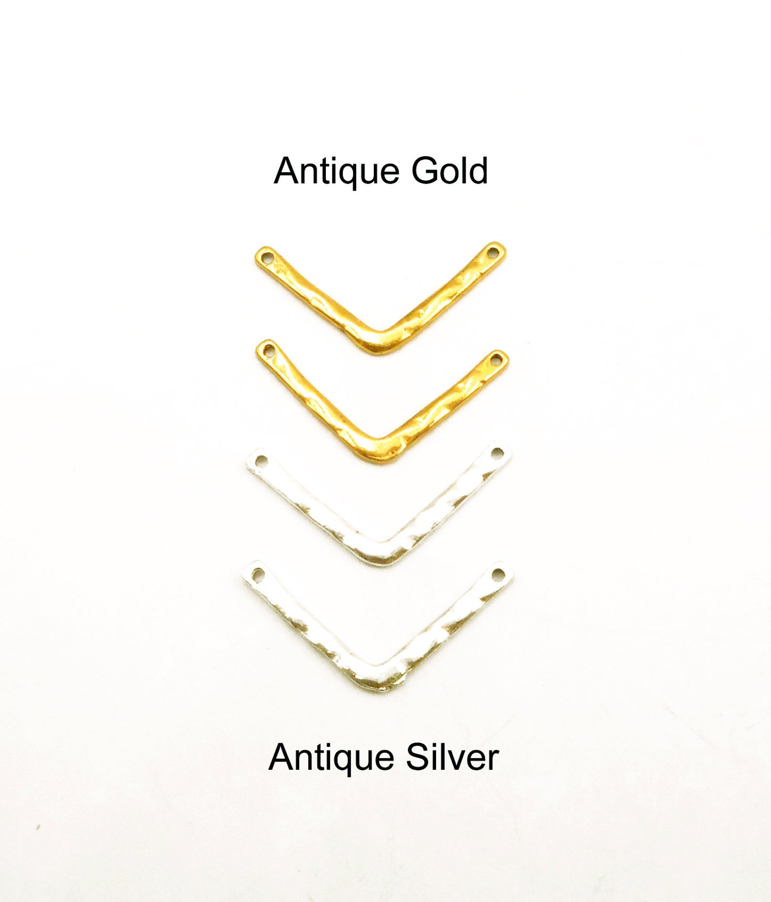 4 Antique Gold or Antique Silver Textured Chevron V Shaped - Etsy