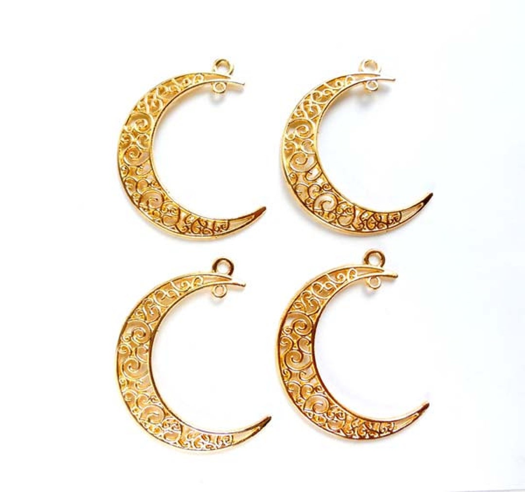 4 Gold Plated Crescent Moon Filigree Charm/connectors - 4-CMC-3 - Etsy