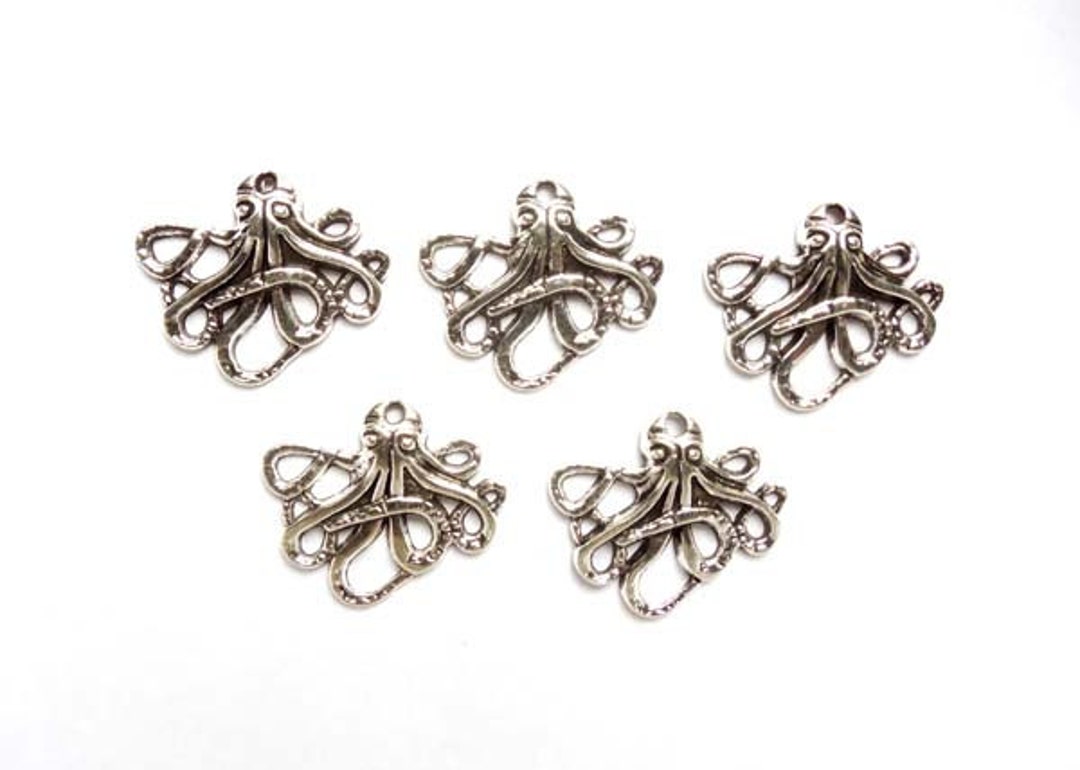 6 Antique Silver Octopus Charms - 36-9-A - Etsy