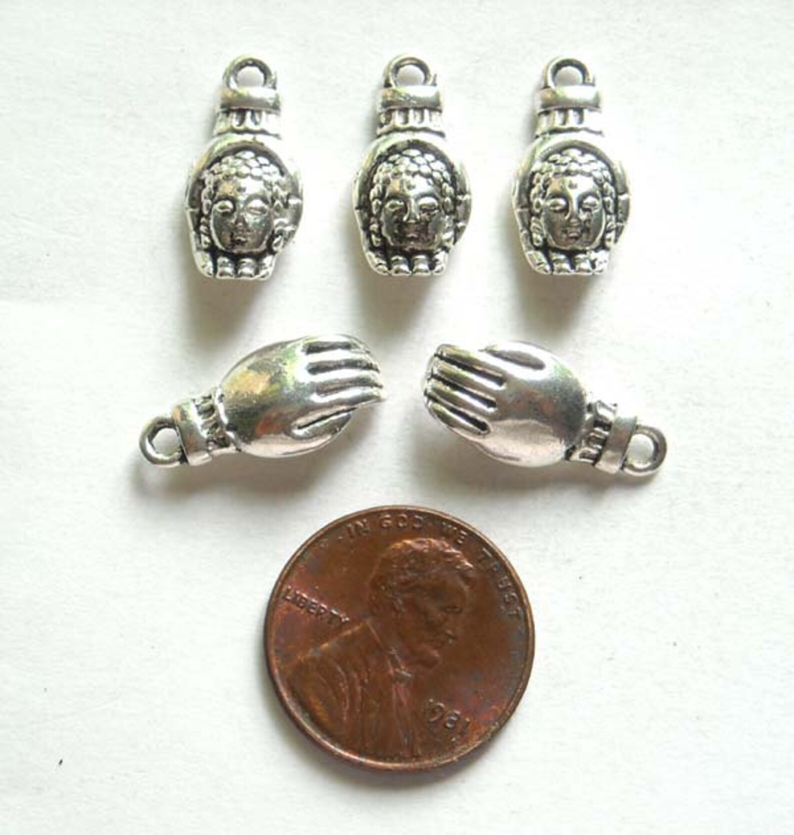 5 Antique Silver Buddha Head in Hand Charms - 21-19-1 - Etsy