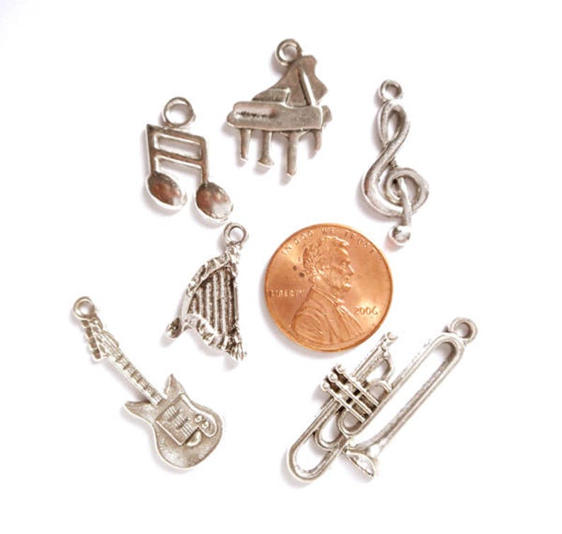 6 Assorted Antique Silver Instrument Charms 30-21-2 - Etsy