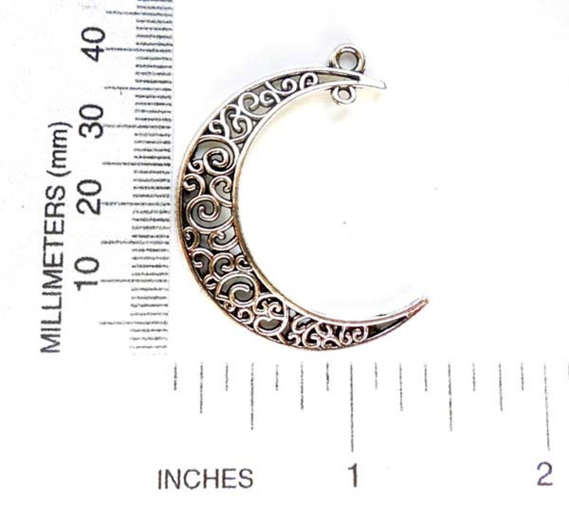 4 Antique Silver Crescent Moon Filigree Charm/connectors - Etsy