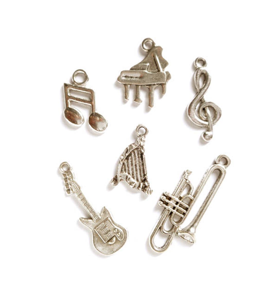 6 Assorted Antique Silver Instrument Charms - 30-21-2 - Etsy