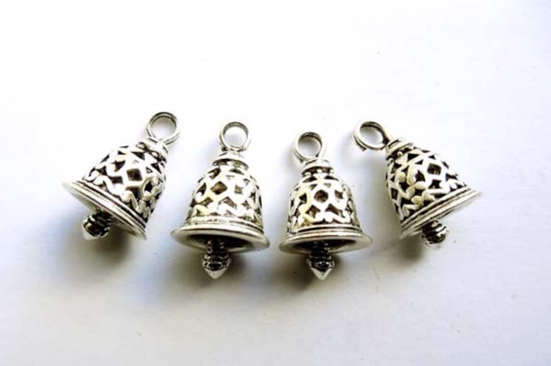 4 Antique Silver Bell Charms - 20-A-27 - Etsy