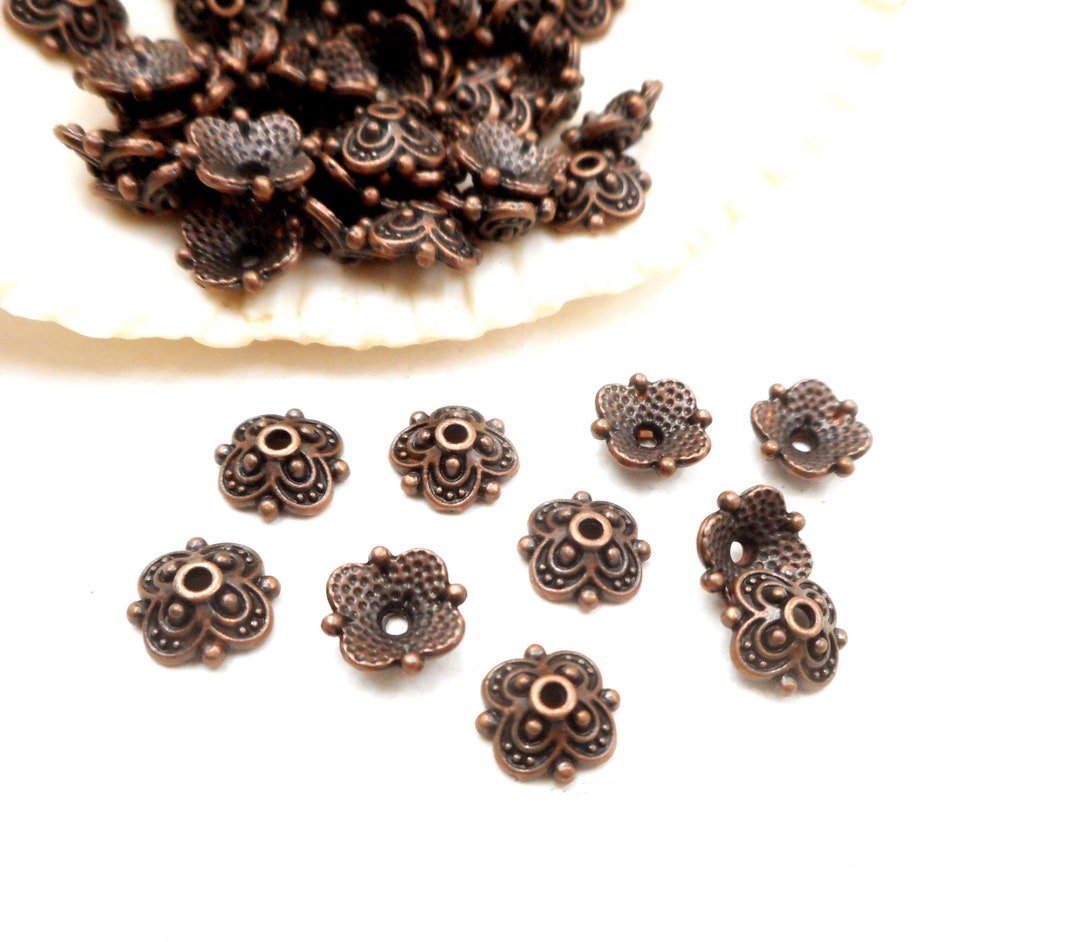 10 Antique Copper Bead Caps - 41-1-18A - Etsy