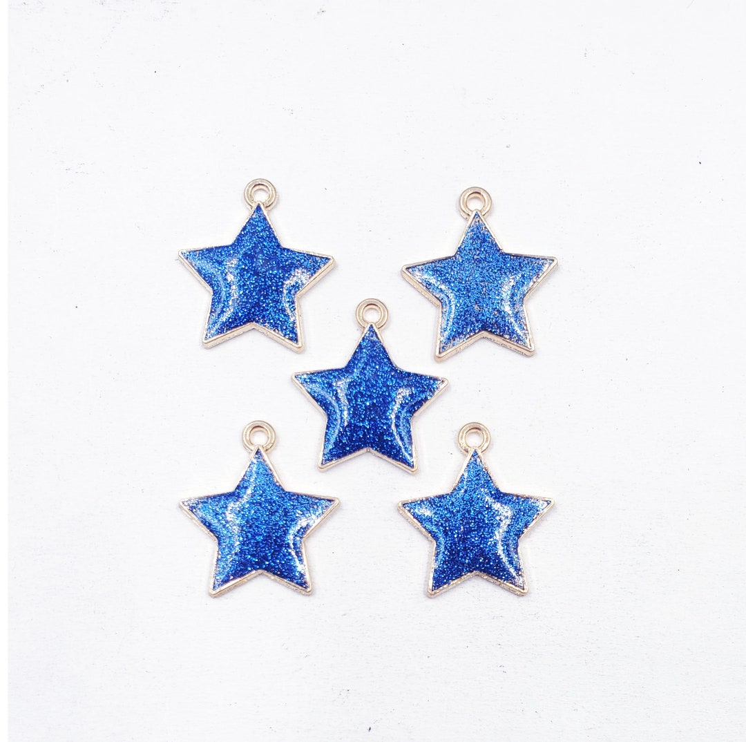 5 Gold Plated Blue Glitter Star Charms - 21-49-4 - Etsy