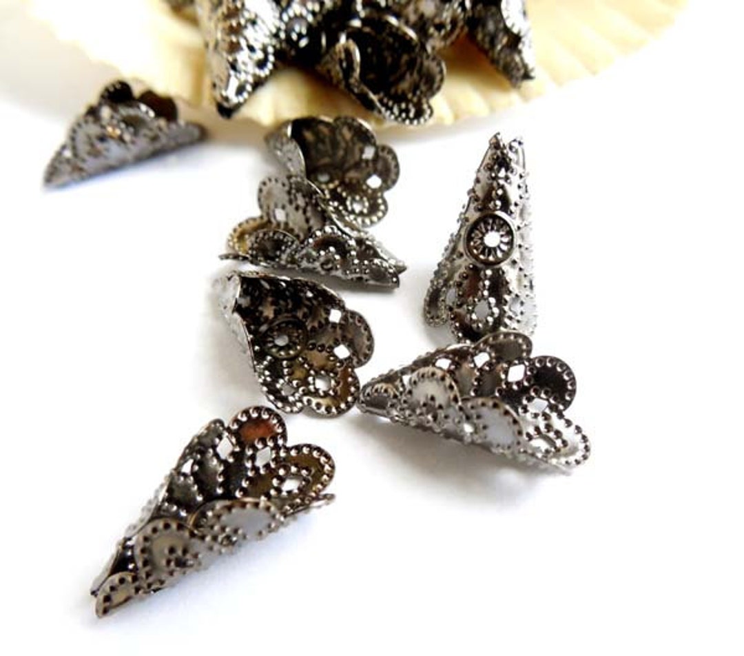 10 Gunmetal Filigree Cone Bead Caps - 41-1-15 - Etsy